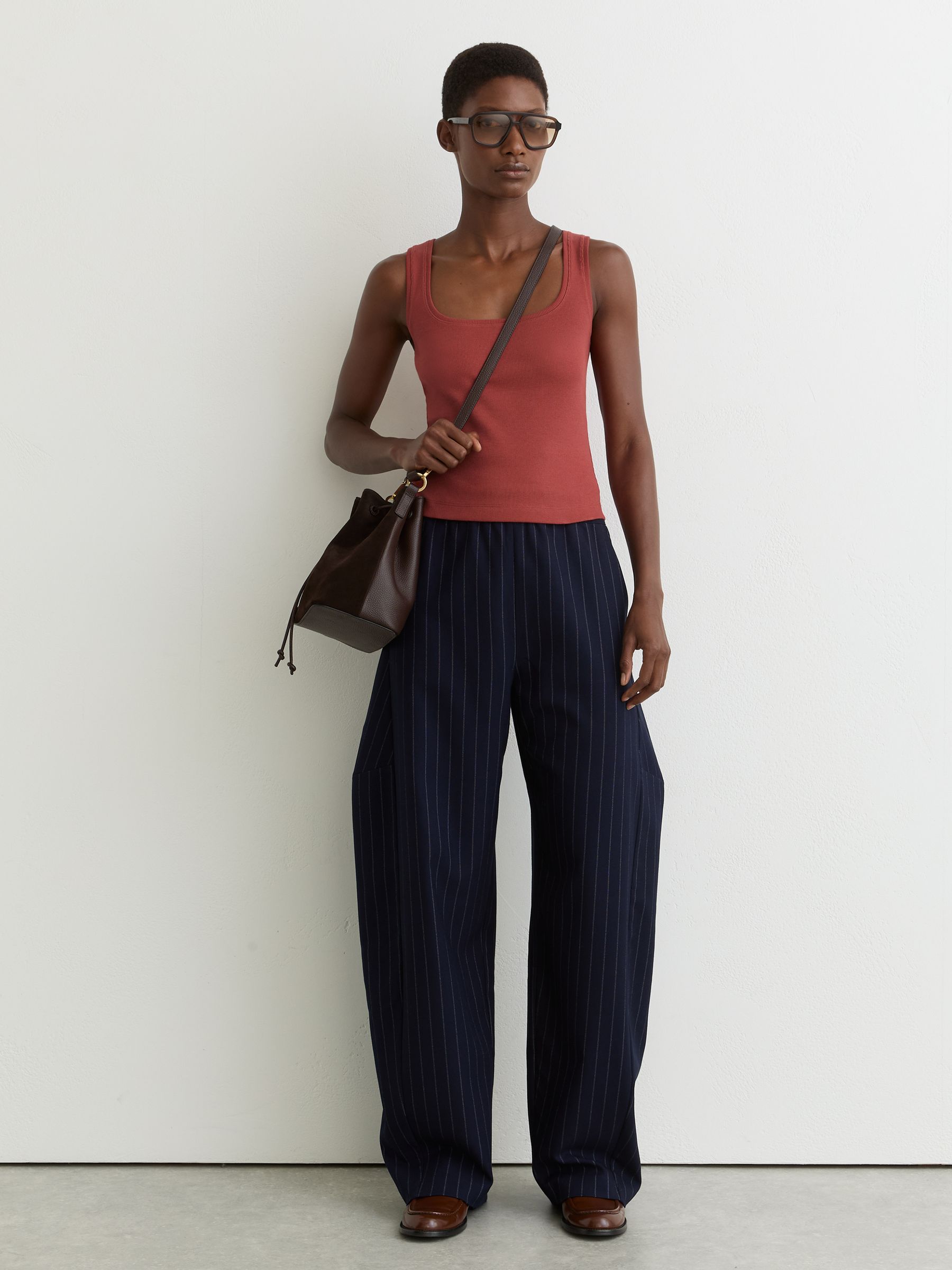 REISS Riva Stretch-Cotton Ribbed Square-Neck Vest